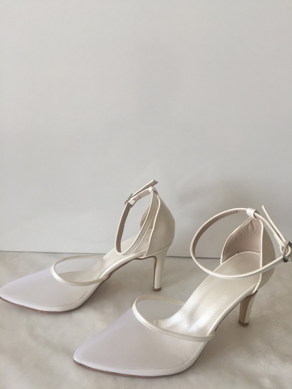 Tulle Tulle Bridal Shoes Heels Thin Heels Ivory White - Etsy