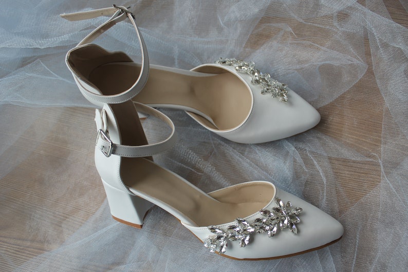 Stone Embellished , Ankle Strap , Block Heel , Wedding Shoe for Bride ...