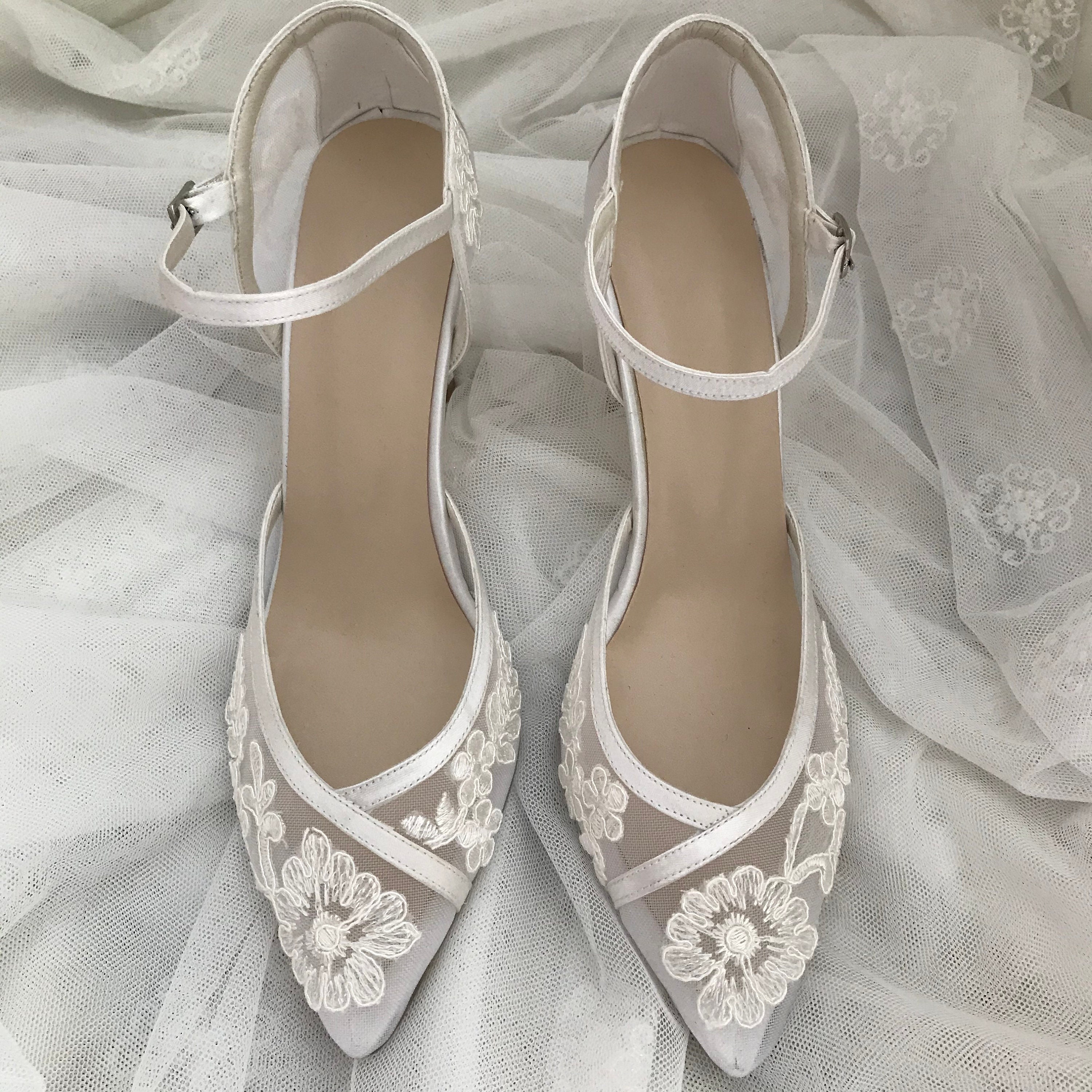 Tulle Guipure Embellished Tulle Bridal Shoes Heels | Etsy