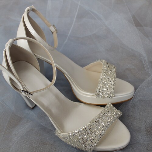 Stone Embellished Low Heels Black Shoes Ivory Bride Shoes - Etsy