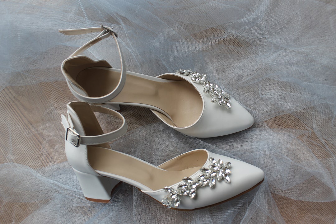 Stone Embellished , Ankle Strap , Block Heel , Wedding Shoe for Bride ...