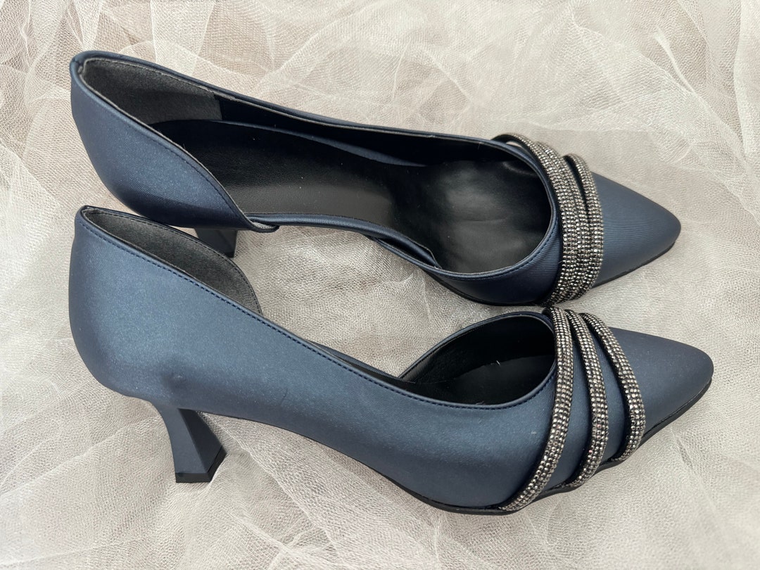 Dark Blue Shoe , Sone Embellished ,dark Blue Shoes , Low Heels, Thin ...