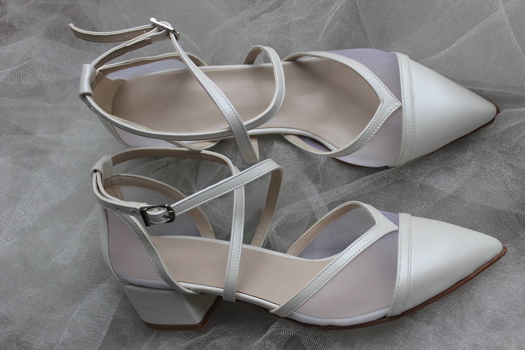 Criss Cross Blcok Heel , Low Heels, Black Shoes , Ivory Bride Shoes ...