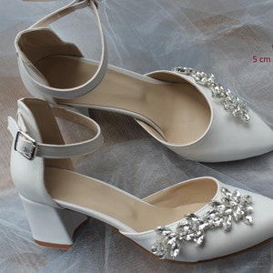 Stone Embellished , Ankle Strap , Block Heel , Wedding Shoe for Bride ...