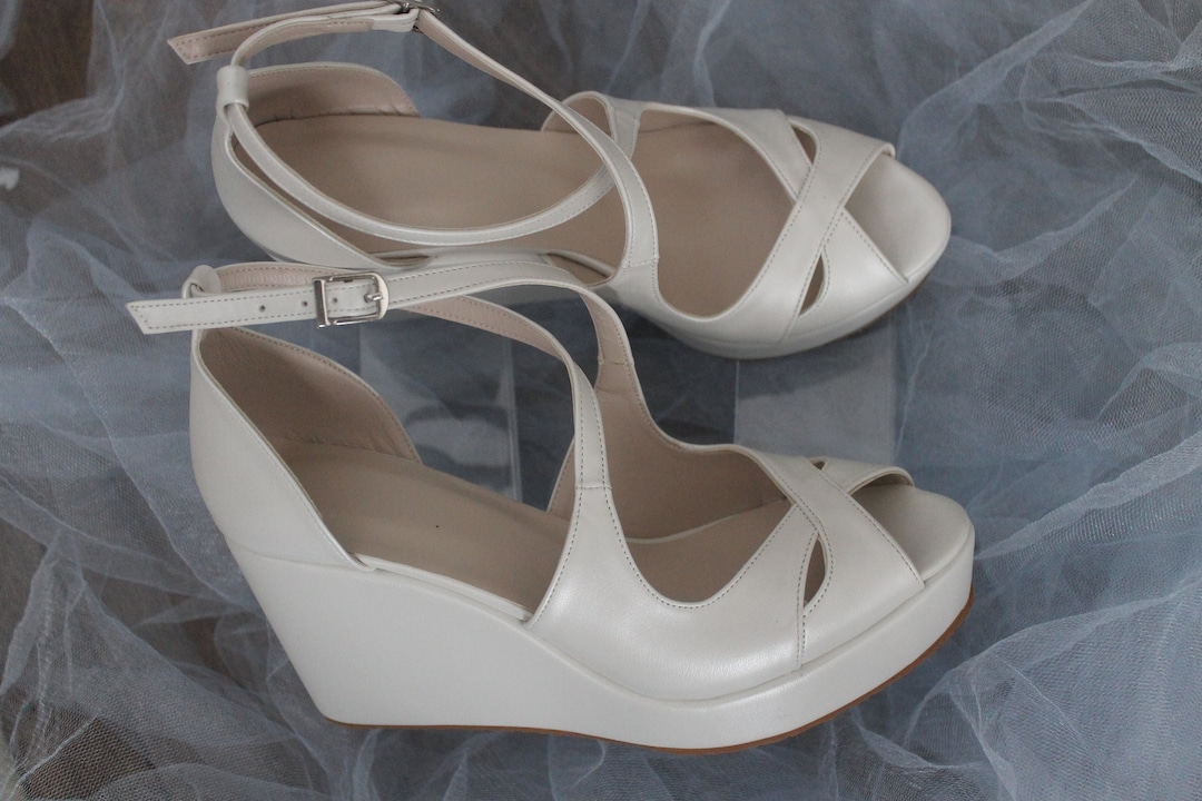 Cris Cros Wedges, Ivory Wedding Shoes , Ivory Bride Shoes , White ...