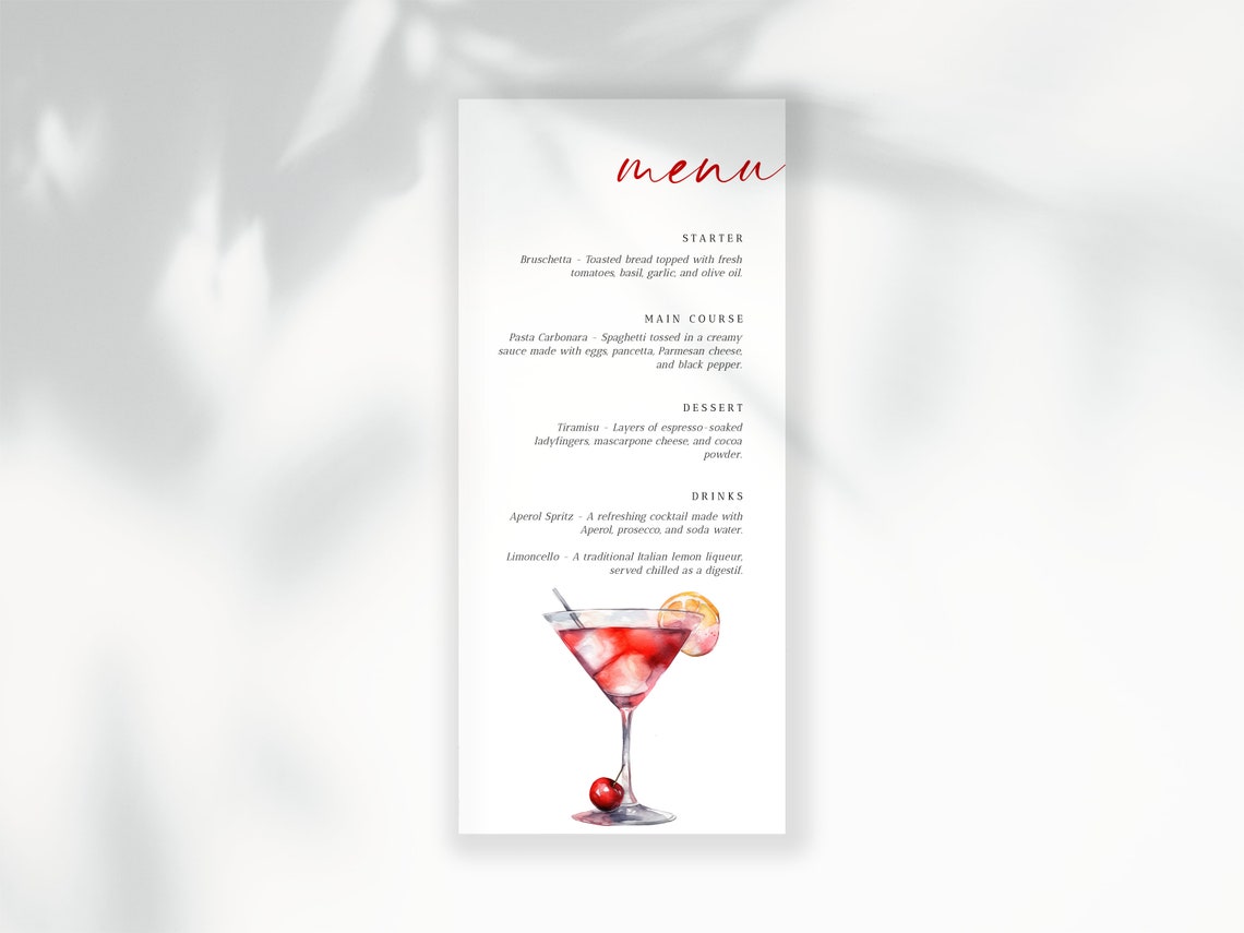 Printable Menu Editable Menu Template Menu for Celebration - Etsy