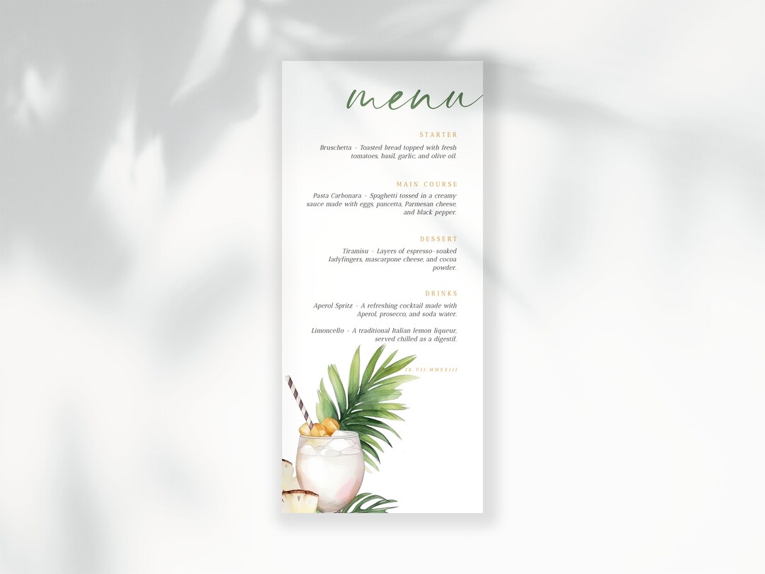 Printable Menu Editable Menu Template Menu for Celebration - Etsy