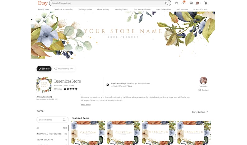 Editable Etsy Branding Kit Etsy Branding Watercolor Flower Etsy Cover ...