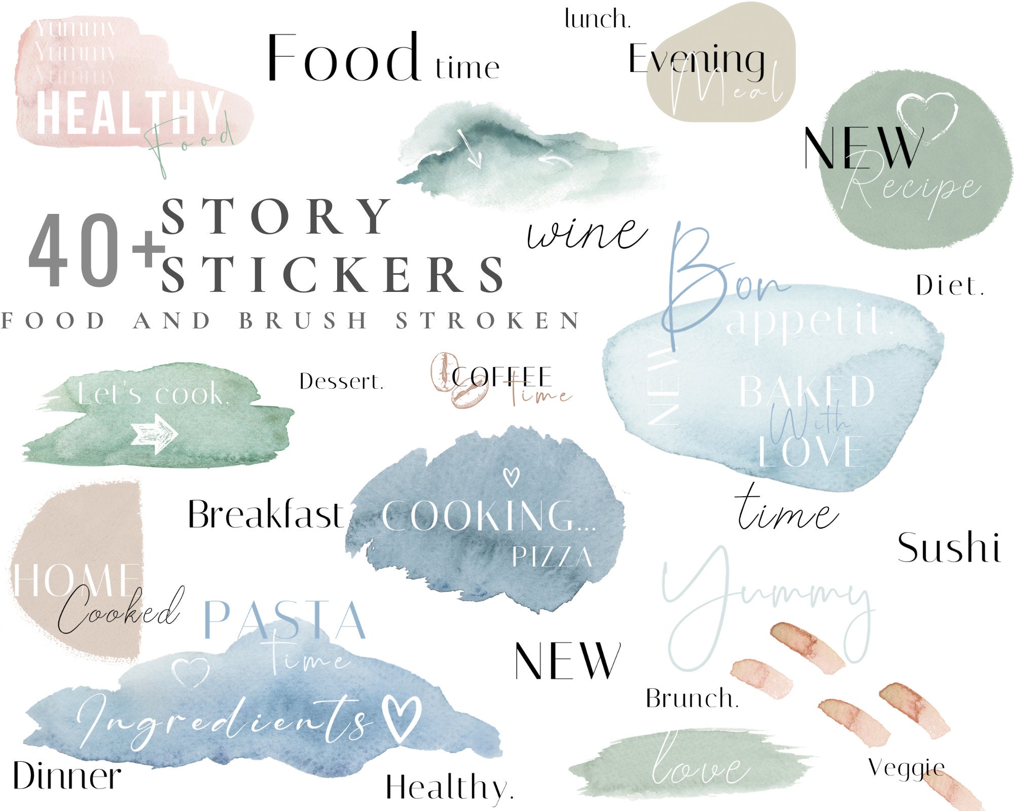 40 Instagram Story Sticker Food Elements Instant Download | Etsy