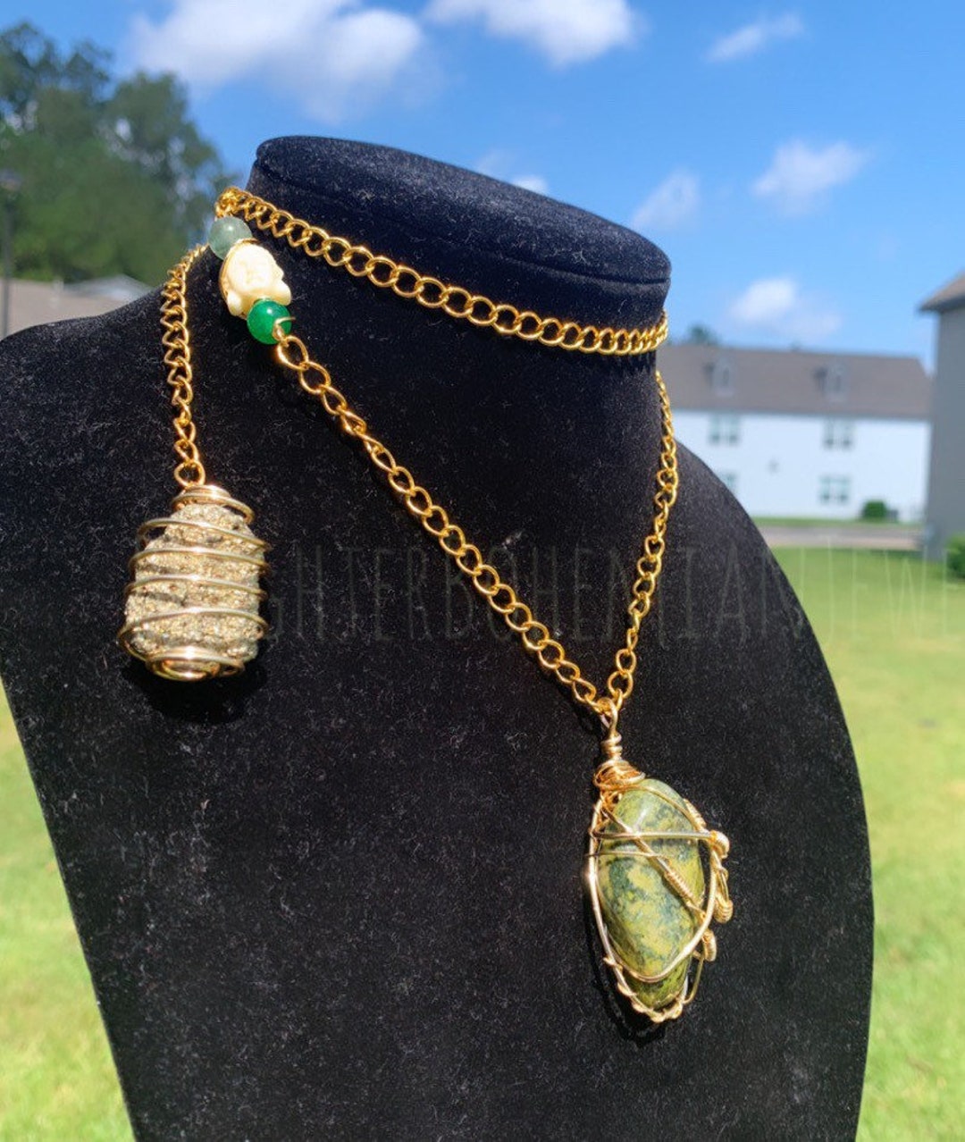 Crystal Adjustable Choker. JADE Nephrite, Iron Pyrite, Jade Beads ...