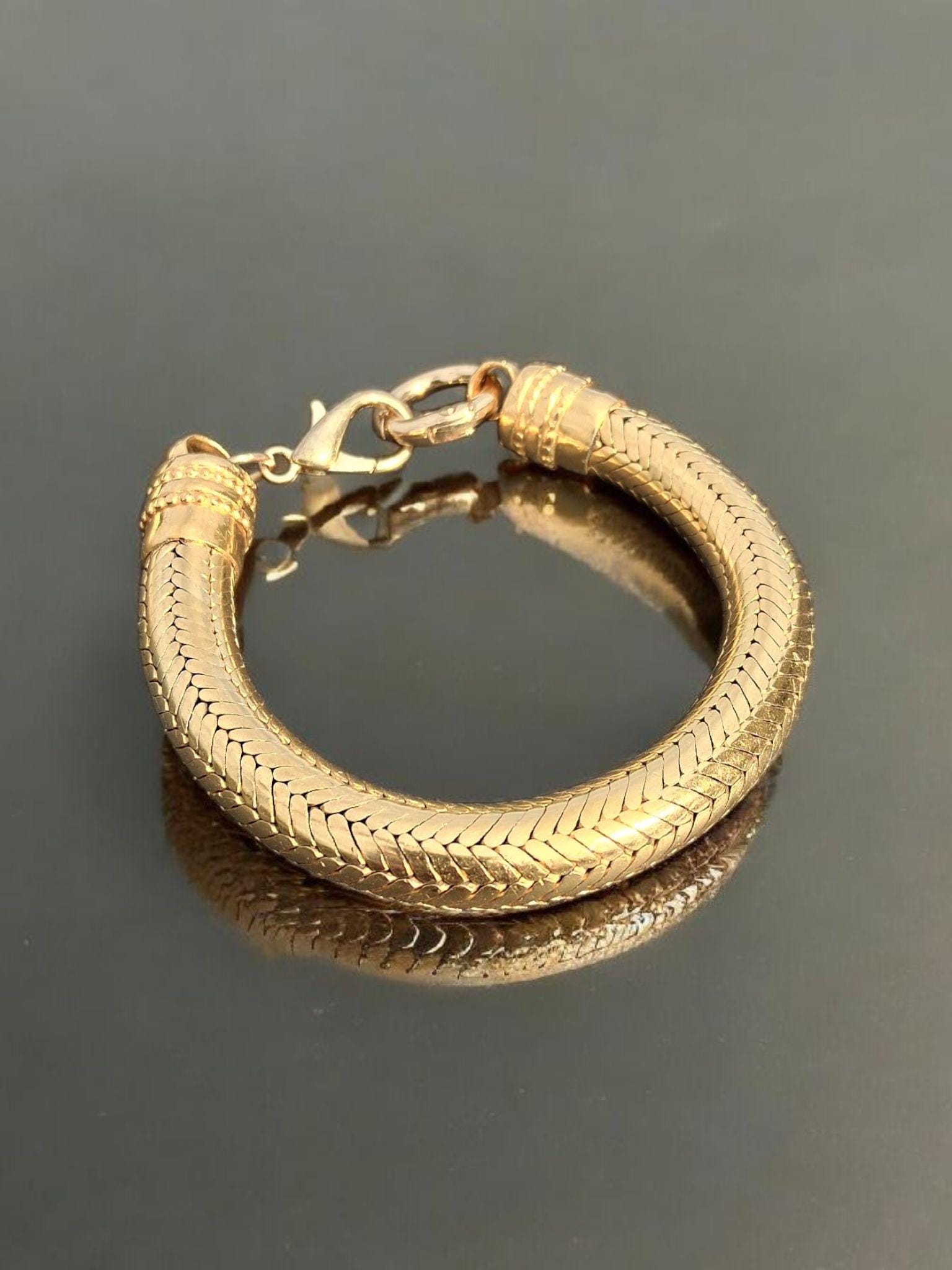 18k Yellow Gold Pltd Antique Sterling Silver Snake Link Tribal Bracelet ...