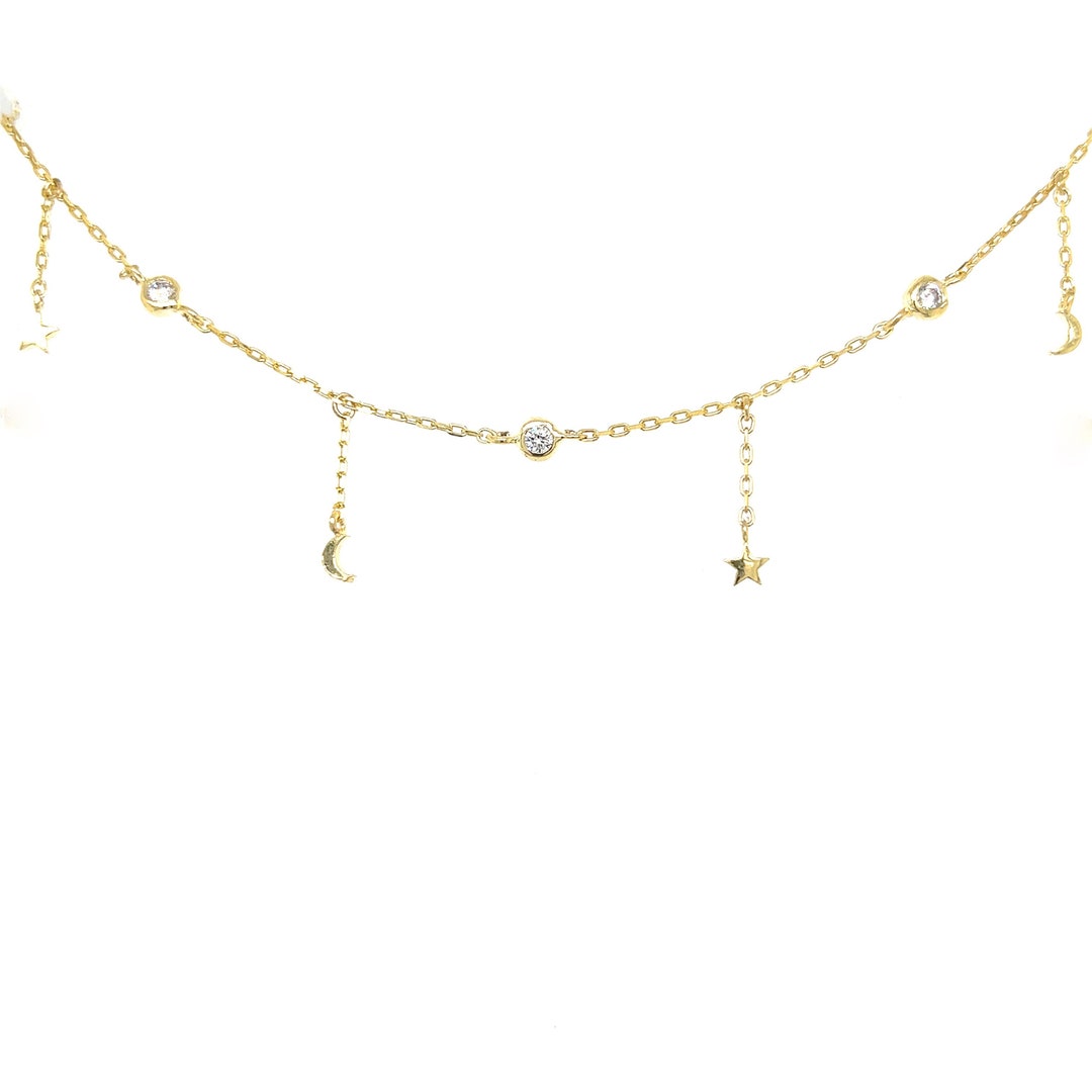 Dangle Stars & Moons Charm Necklace - 14K Gold Over Sterling Silver - Etsy