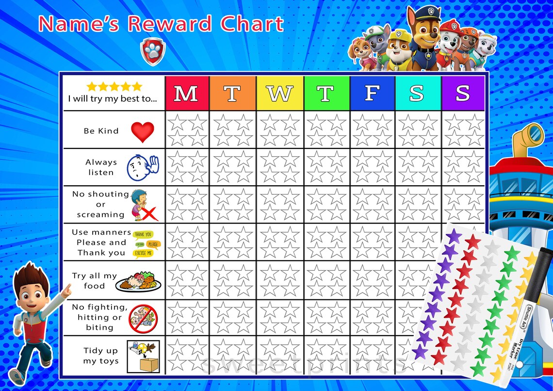 Personalised Good Behaviour Reward Chart, Star Chart, Routine Chart ...