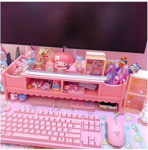 Cute Kawaii Pink Wood Computer Shelf Desktop Computer Shelf | Etsy