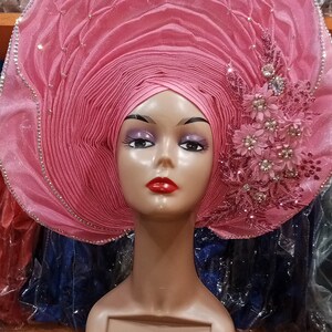 Asoebi Gele, Autogele, Asos, Readmade Gele Pre-tied Gele, Pink Auto ...