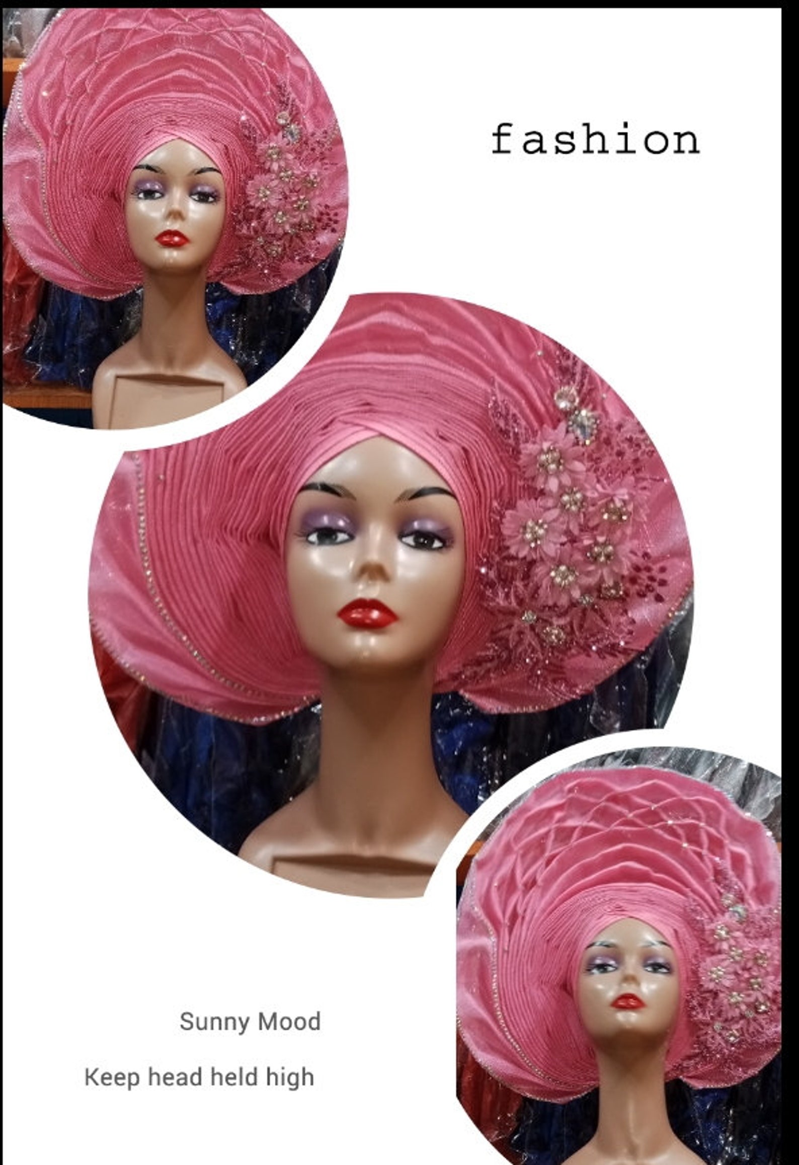 Asoebi Gele, Autogele, Asos, Readmade Gele Pre-tied Gele, Pink Auto ...