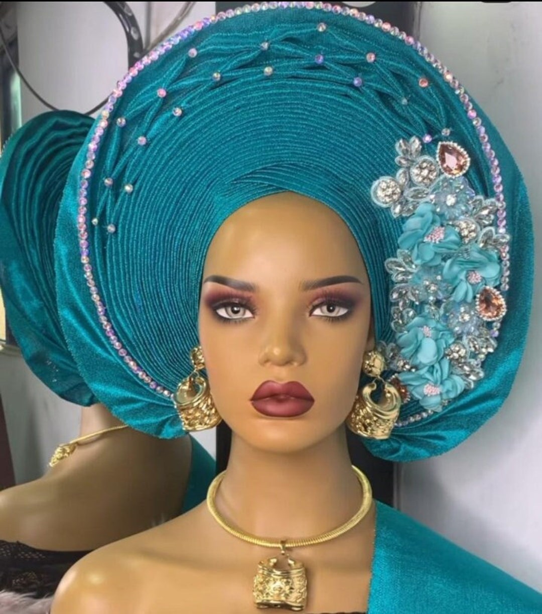 Asoebi Gele, Autogele, Asos, Readmade Gele Pre-tied Gele, Blue Auto ...