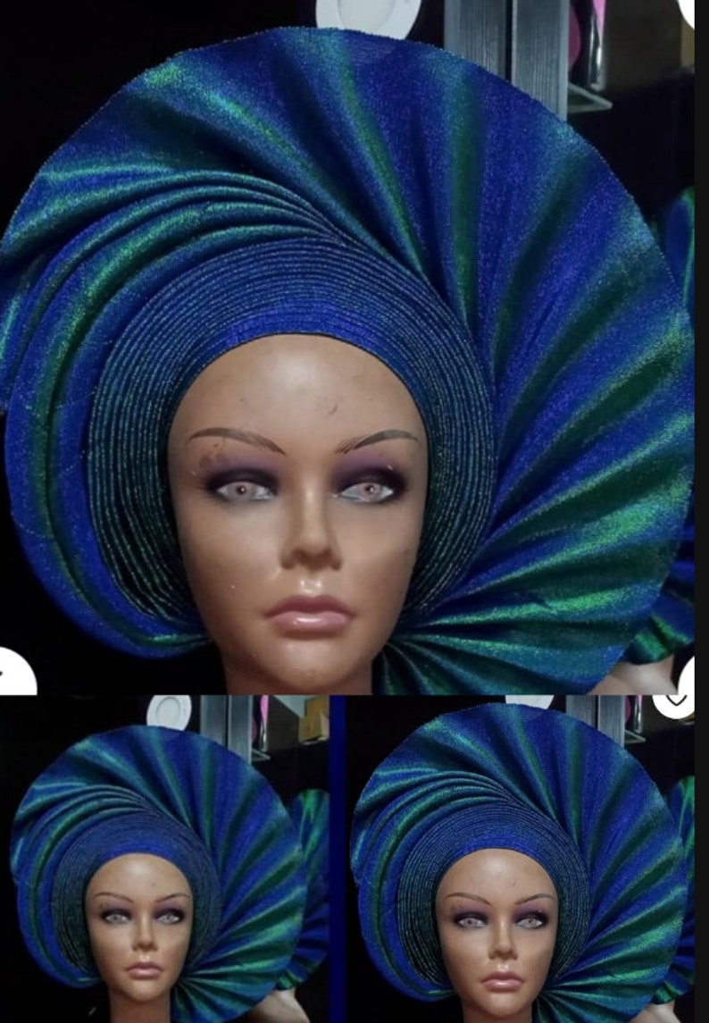 Auto Gele Pre-tied Gele Two-tone Green Blue Headwrap Auto - Etsy