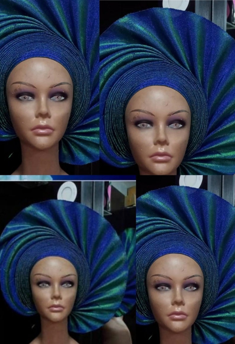 Auto Gele Pre-tied Gele Two-tone Green Blue Headwrap Auto - Etsy