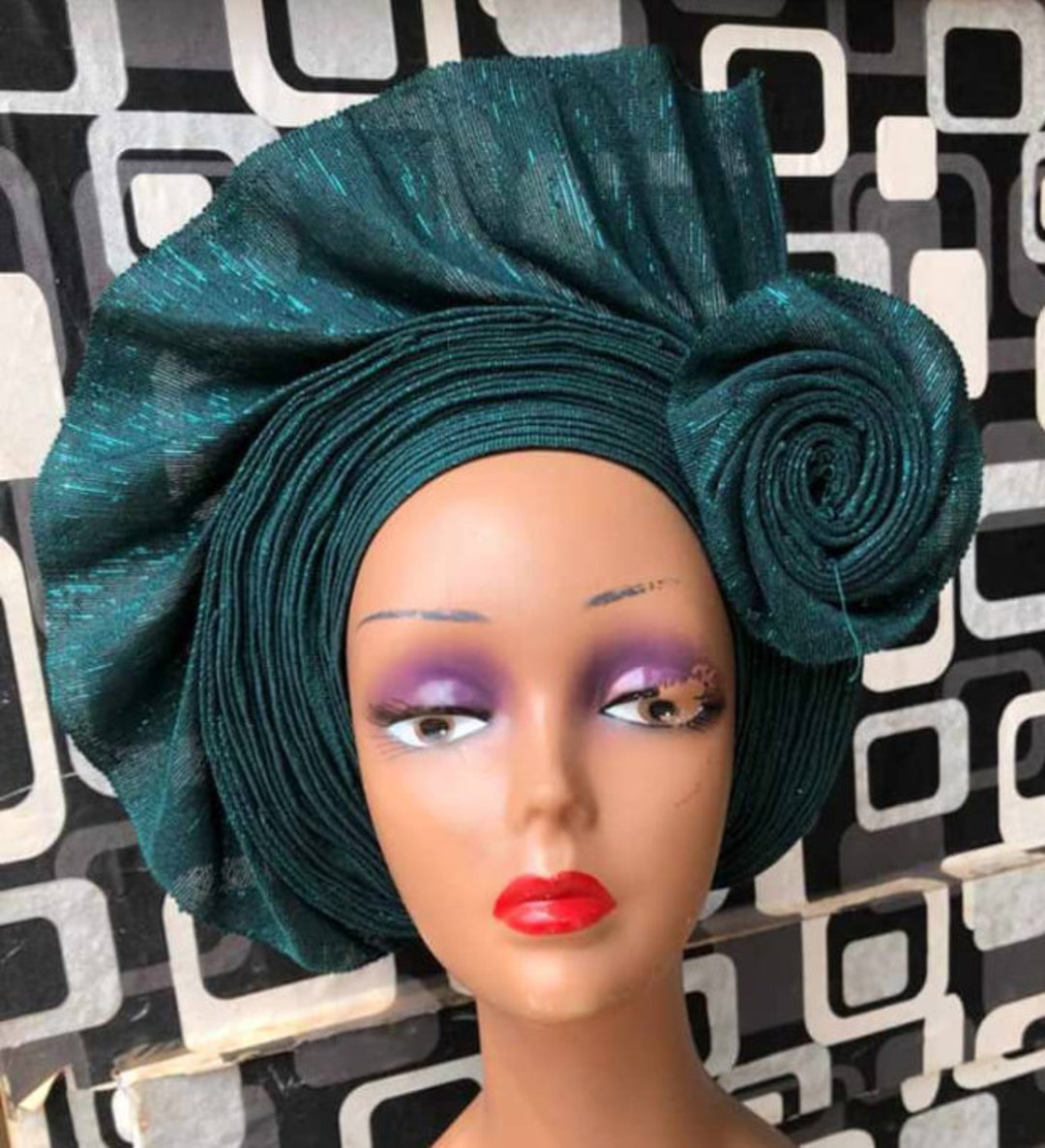 Auto Gele, Pre-tied Gele, Green Headwrap, Green Auto Gele, African ...