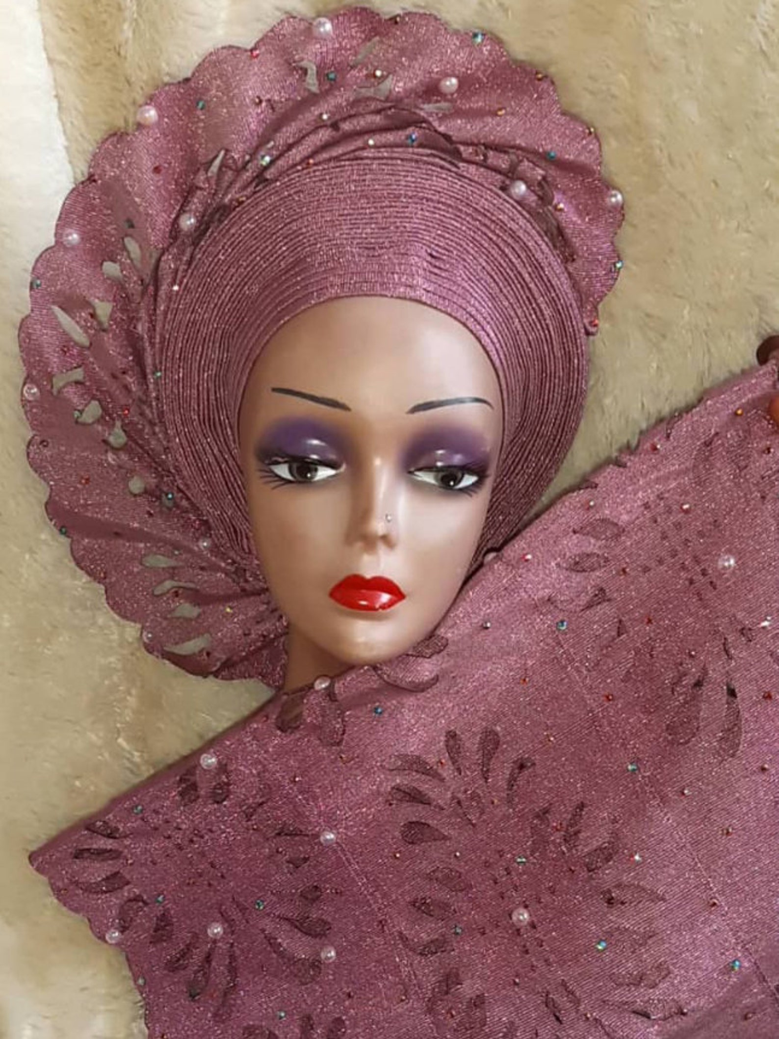 Auto Gele, Pre-tied Gele, Pink Headwrap, Pink Auto Gele, African Fabric ...