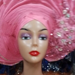 Asoebi Gele, Autogele, Asos, Readmade Gele Pre-tied Gele, Pink Auto ...