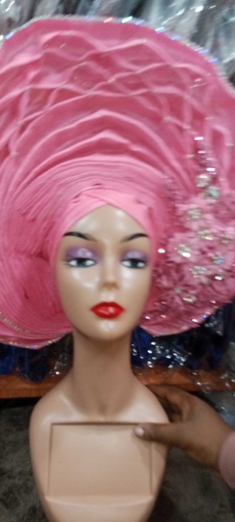 Asoebi Gele, Autogele, Asos, Readmade Gele Pre-tied Gele, Pink Auto ...