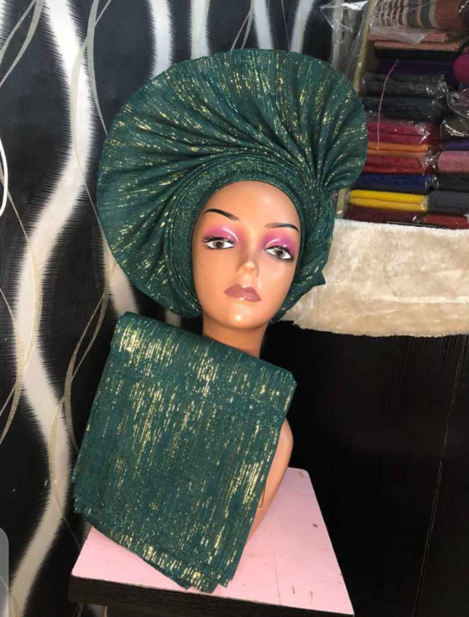 Auto Gele Pre-Tied Gele Green Headwrap Green Auto Gele | Etsy