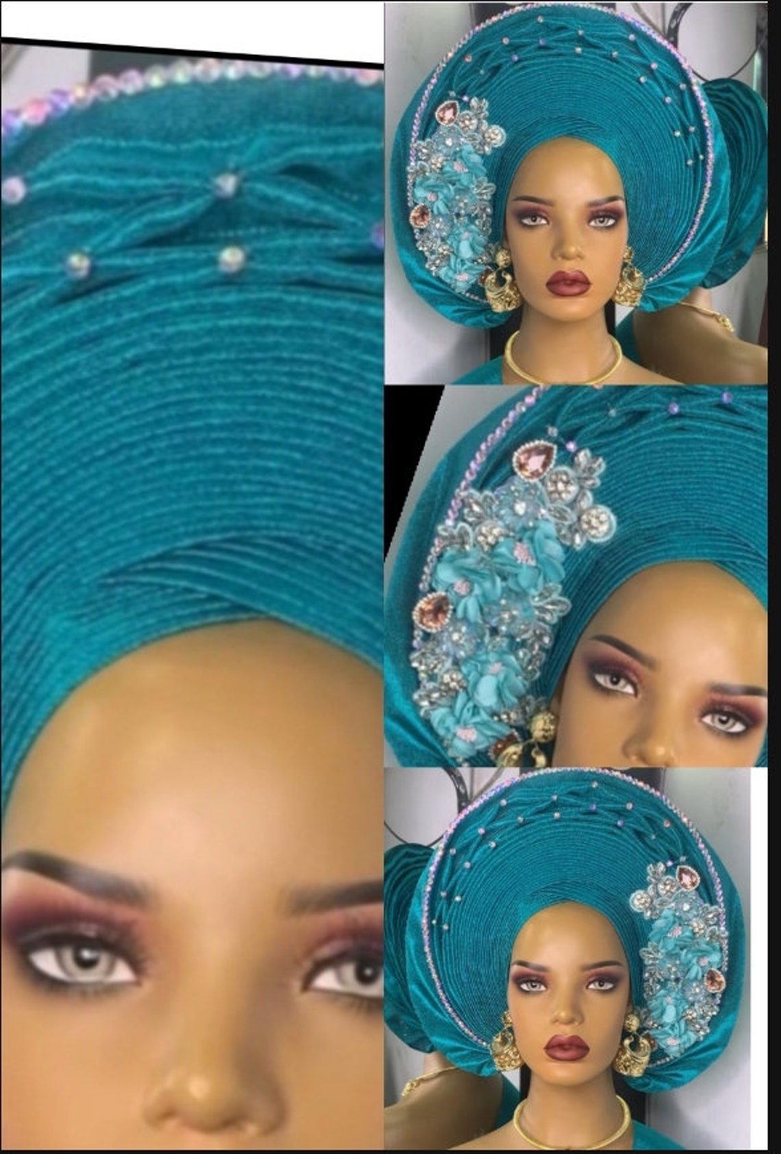 Asoebi Gele, Autogele, Asos, Readmade Gele Pre-tied Gele, Blue Auto ...