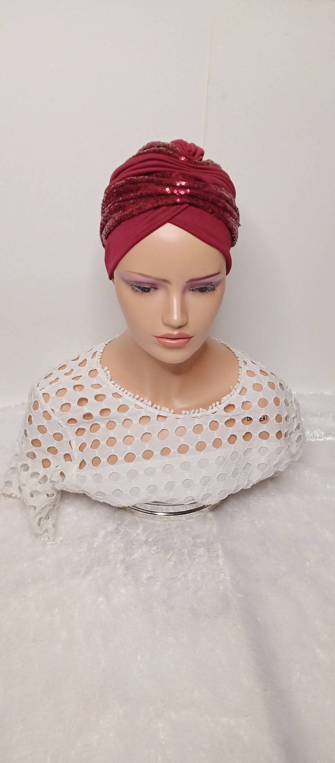 Sequin Fashion, Party Hat, Turban Hat, Women Turban, Wine Turban ...