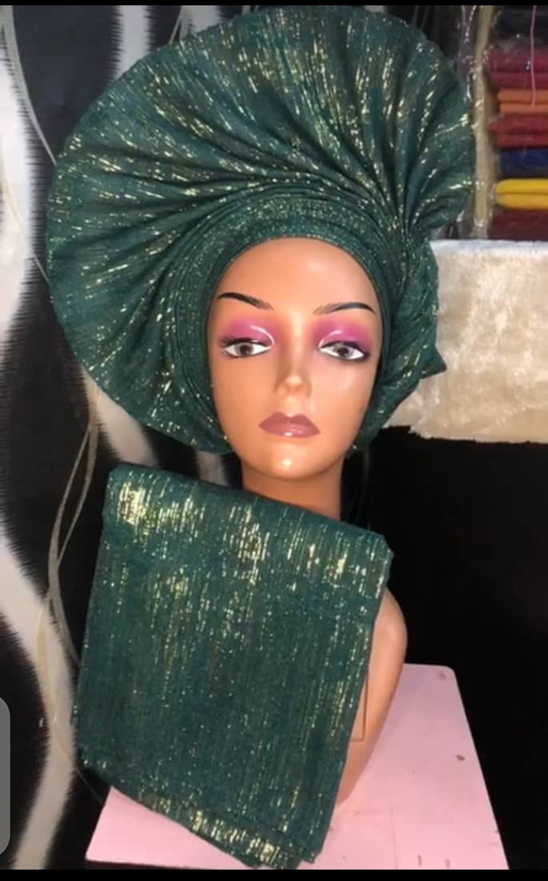 Auto Gele, Pre-tied Gele, Green Headwrap, Green Auto Gele, African ...
