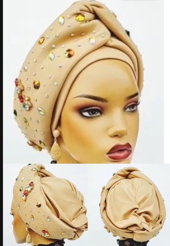 Turban Cap, Women Hat, Pre-tied Headwrap, Nud Turban, Embellish Turban ...