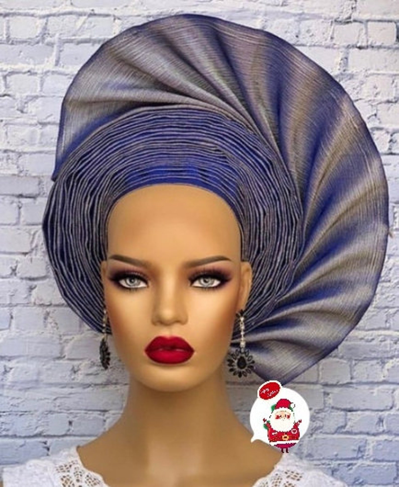 Auto Gele, Pre-tied Gele, Metallic Blue, Headwrap, Blue Auto Gele ...