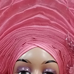 Asoebi Gele, Autogele, Asos, Readmade Gele Pre-tied Gele, Pink Auto ...