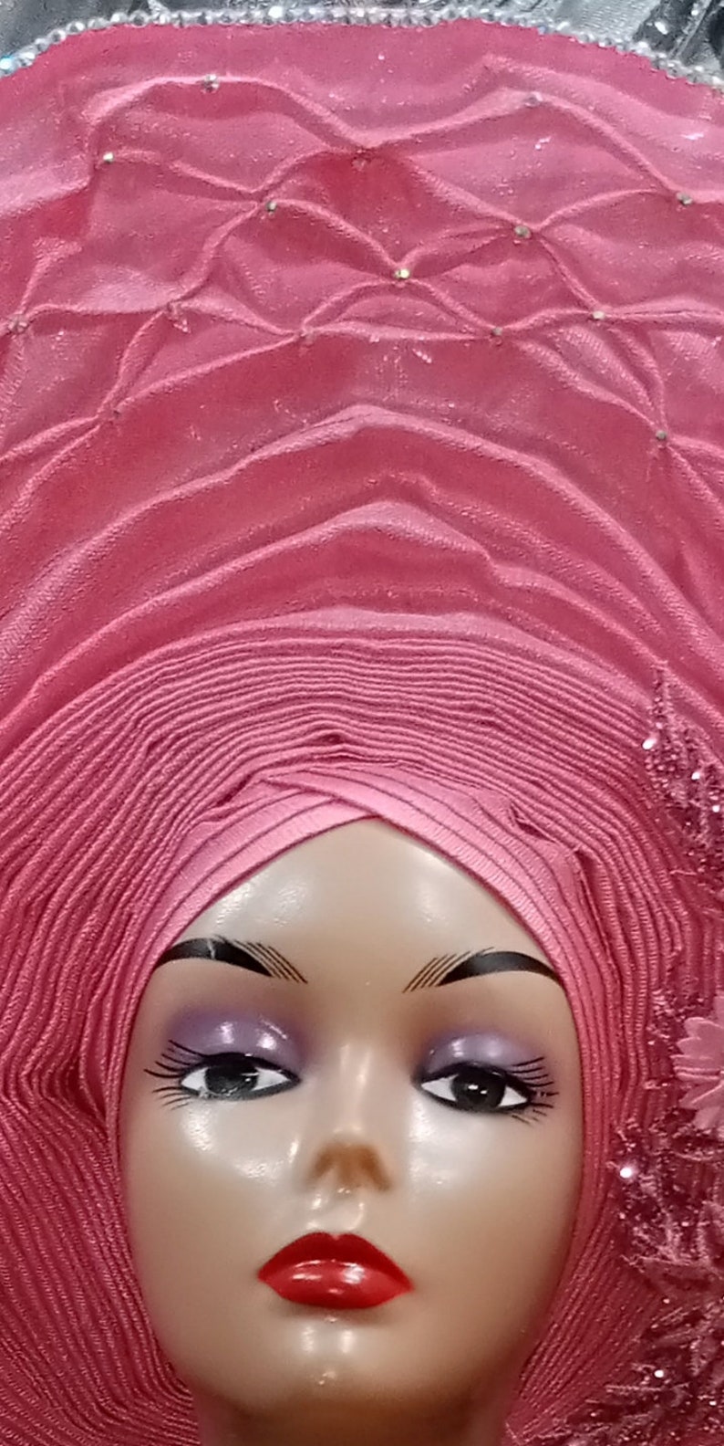 Asoebi Gele, Autogele, Asos, Readmade Gele Pre-tied Gele, Pink Auto ...