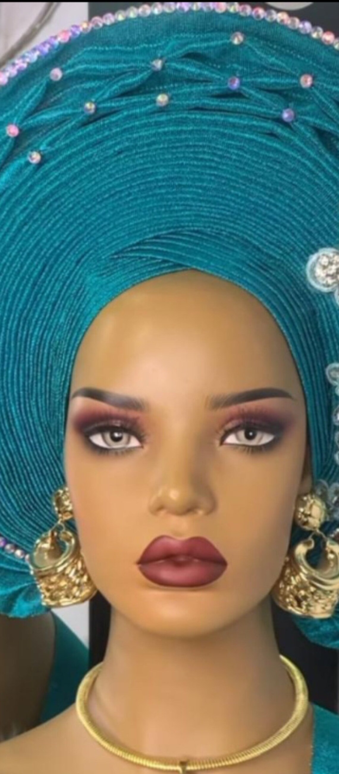 Asoebi Gele, Autogele, Asos, Readmade Gele Pre-tied Gele, Blue Auto ...