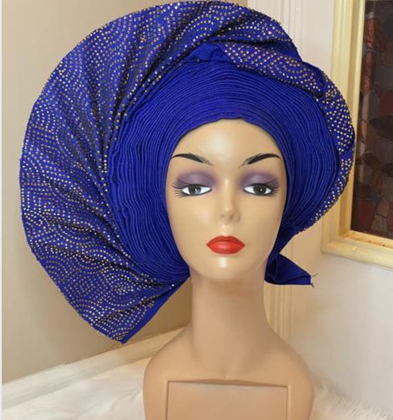 Auto Gele Pre-Tied Gele Blue Headwrap Blue Auto Gele | Etsy