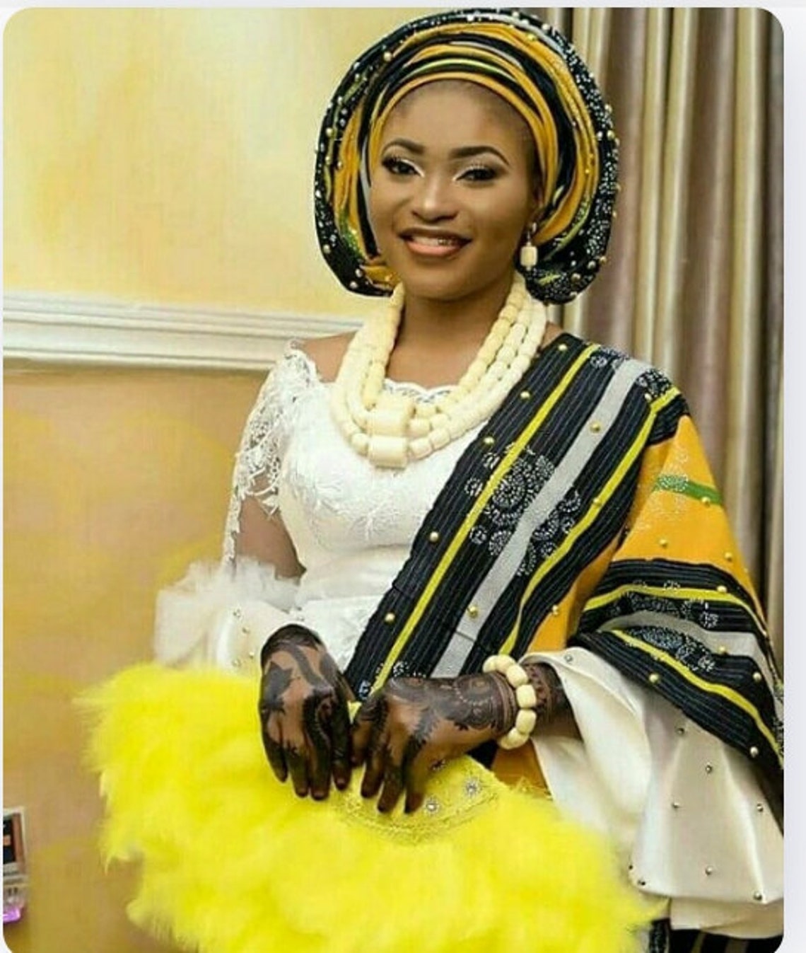 Igala Classic Stoned Auto Gele, Sash & Cap, Igala Traditional Attire ...