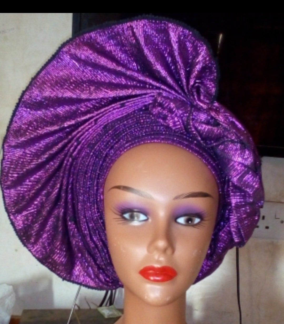 Auto Gele, Pre-tied Gele, Purple Headwrap, Asso, Deep Auto Gele ...