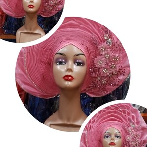 Asoebi Gele, Autogele, Asos, Readmade Gele Pre-tied Gele, Pink Auto ...