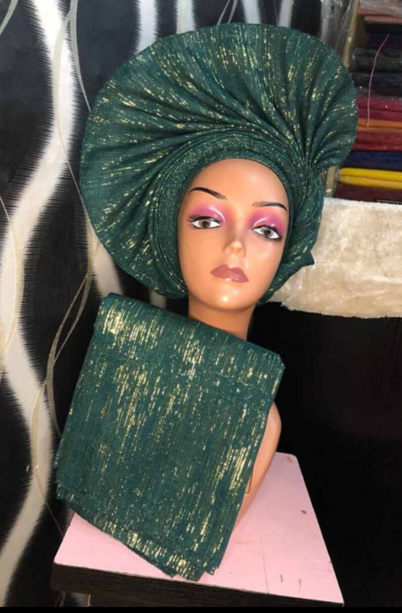 Auto Gele Pre-tied Gele Green Headwrap Green Auto Gele - Etsy
