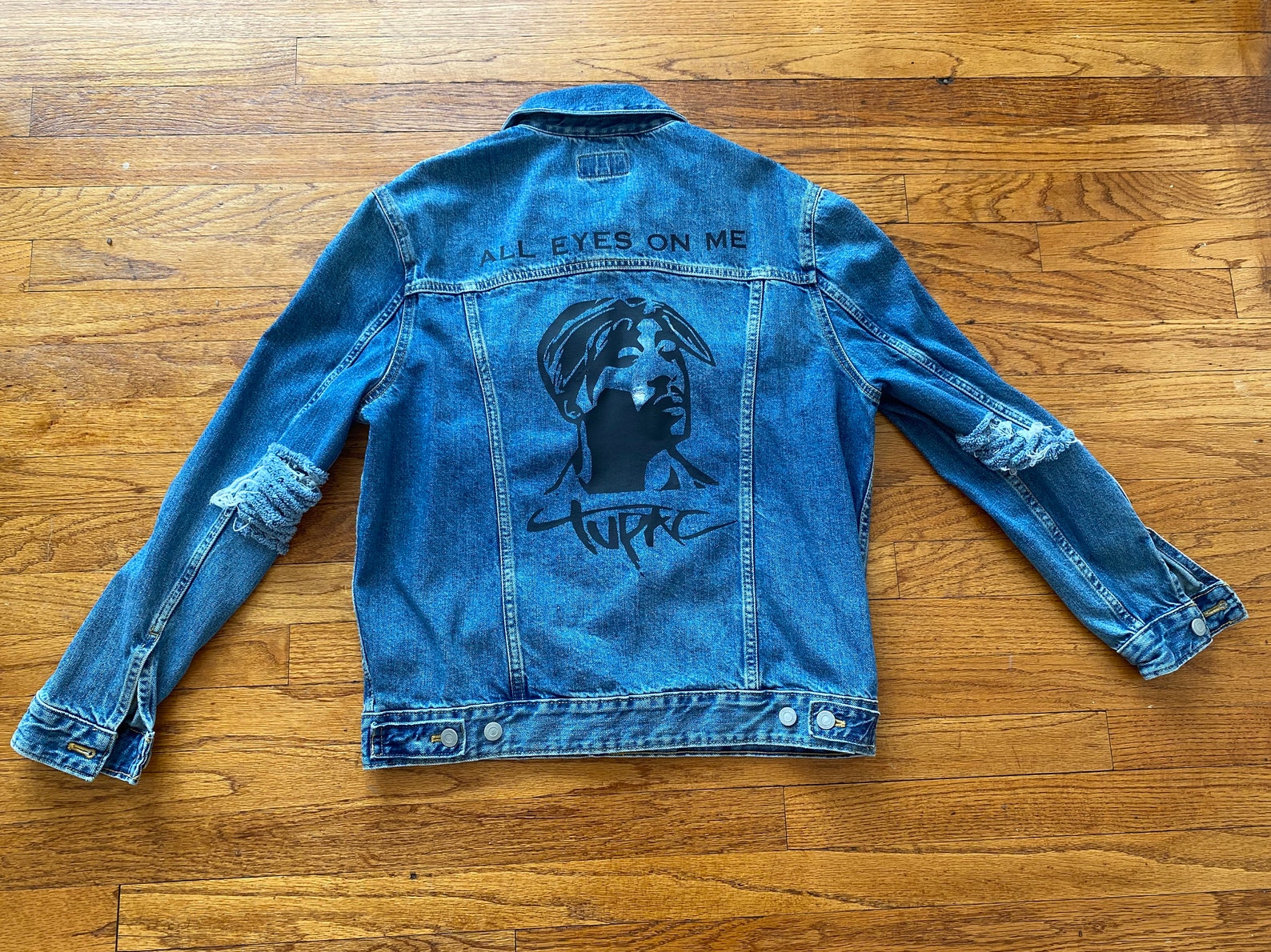 Custom Men Denim Jacket Size Small Tupac Shakur. All Eyes on Me. - Etsy