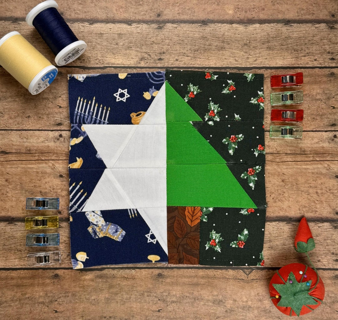 Chrismukkah FPP Quilt Block Pattern – Jewish Star & Christmas Tree ...