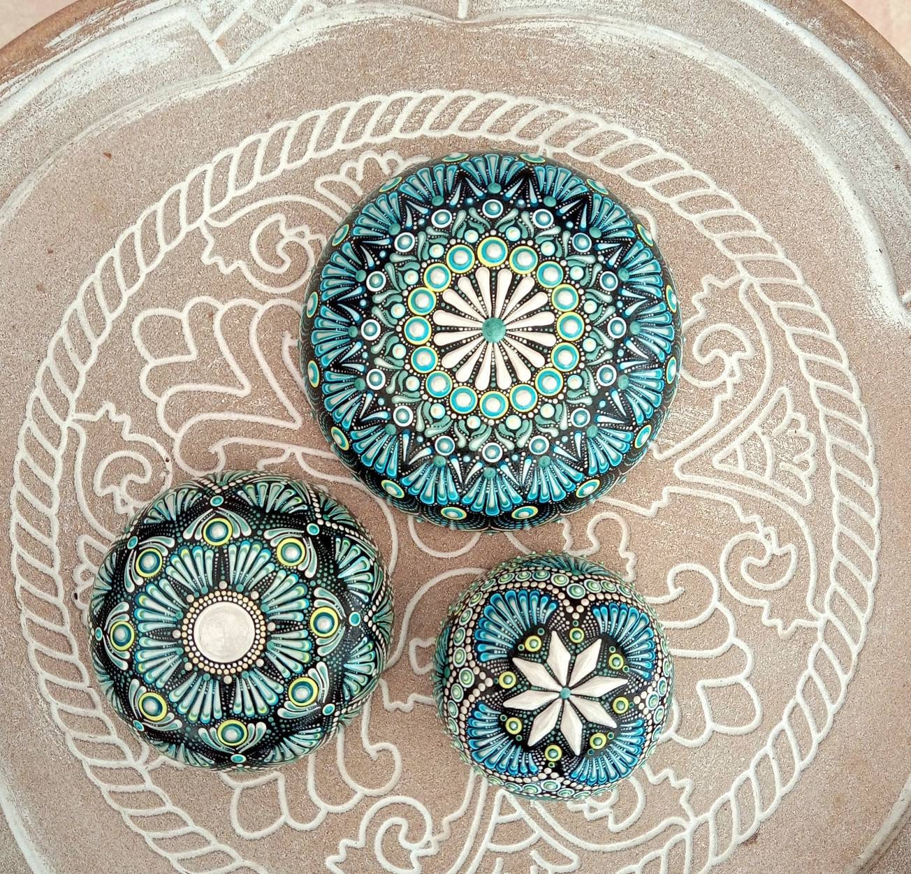 Set of 3, Mandala Stones, Hand Painted Mandala, Dot Mandala, Painted ...