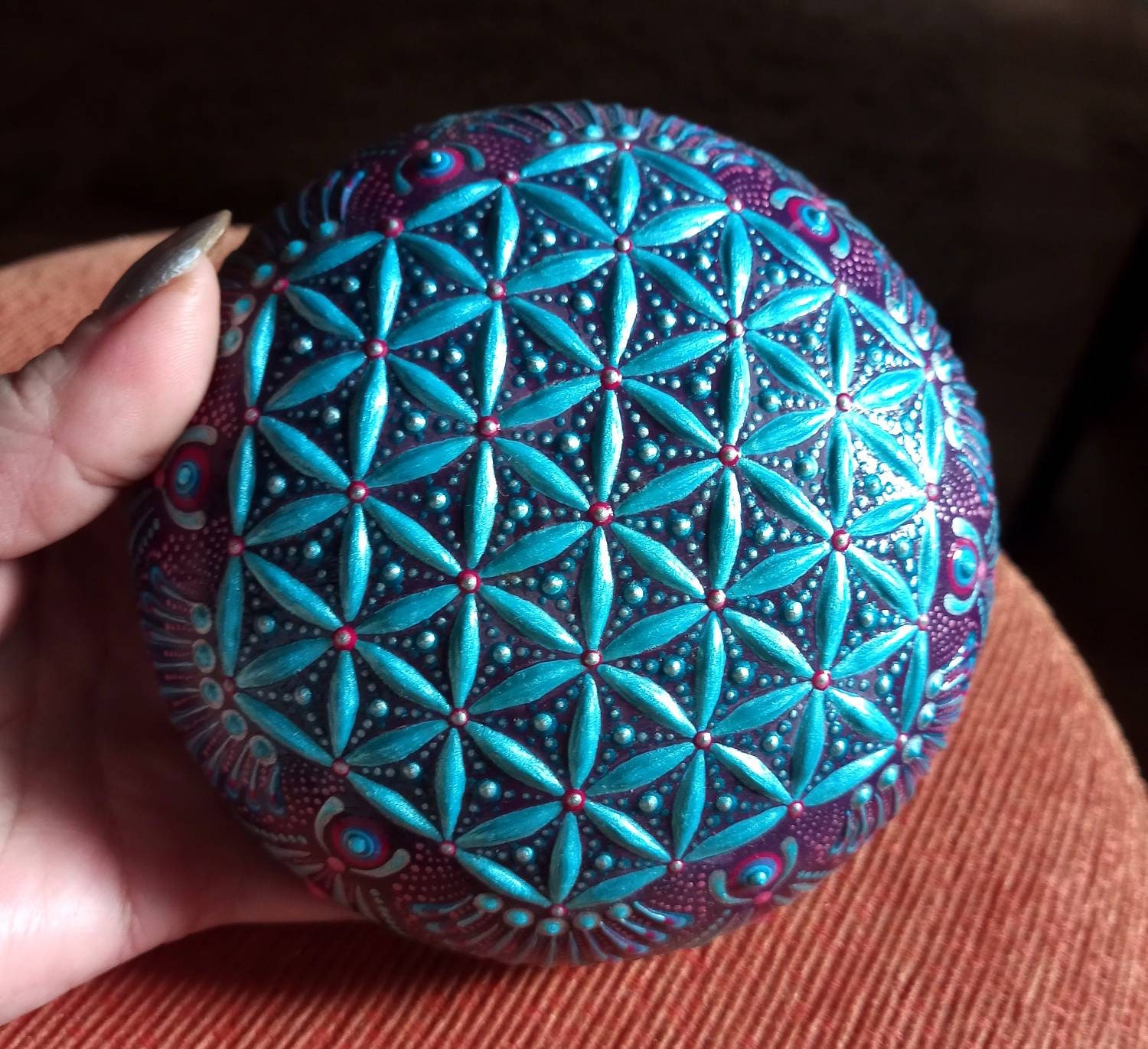 Flower of Life, Mandala Stones, Mandala Dot Art, Hand Painted Mandala ...