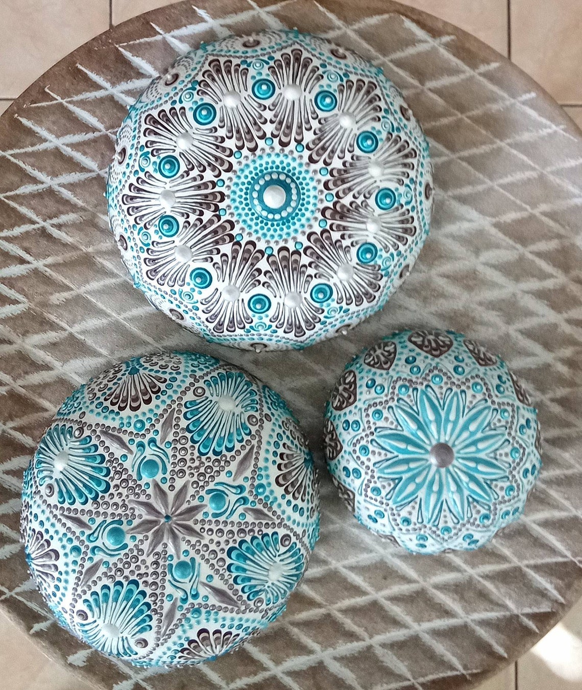Set of 3, Hand Painted Mandala Stones, Mandala Dot Art, Painted Stones ...
