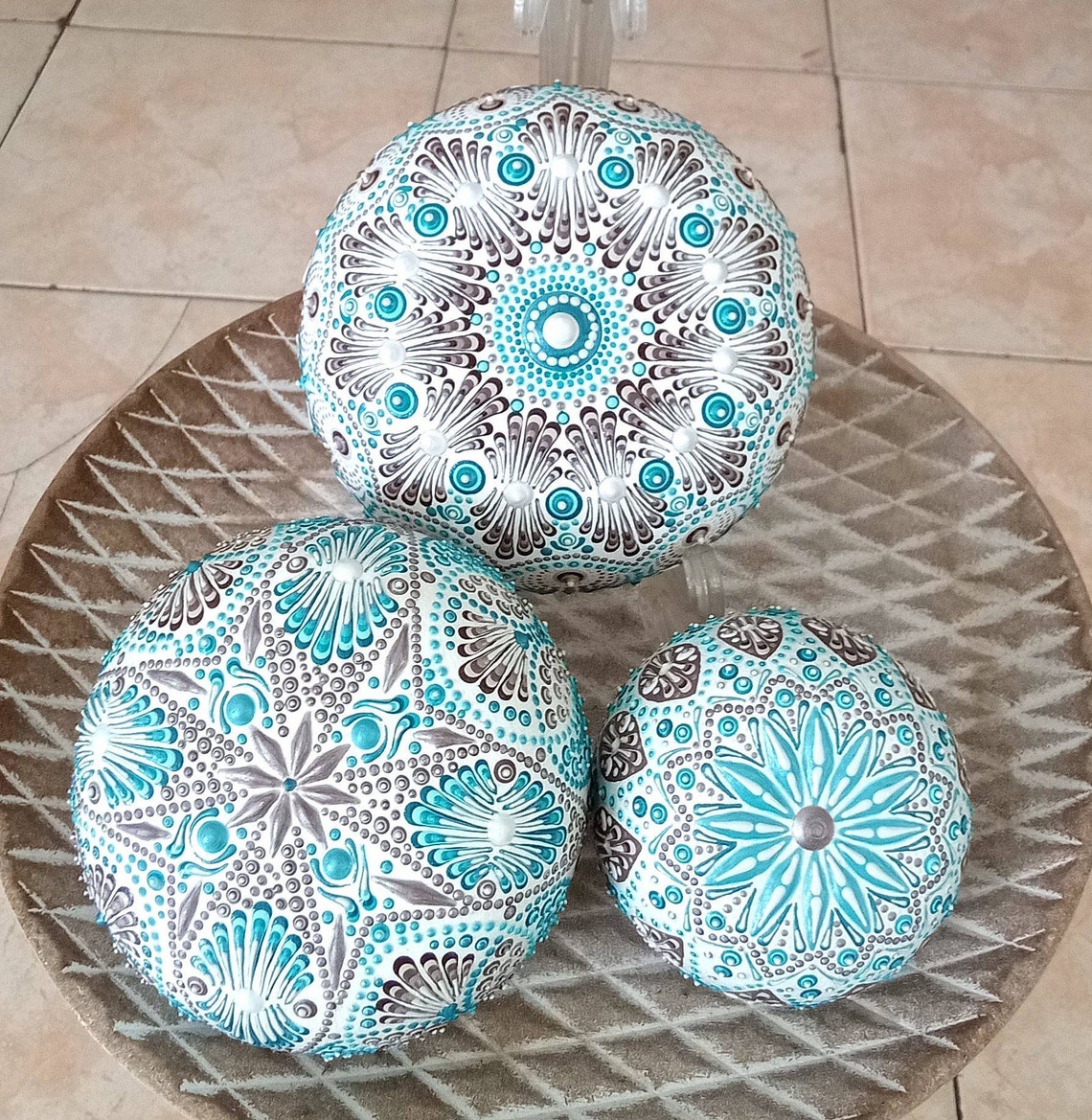 Set of 3, Hand Painted Mandala Stones, Mandala Dot Art, Painted Stones ...