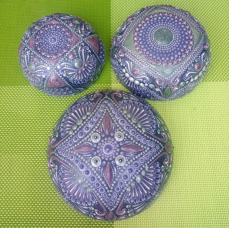 Blossom, Set of 3, Hand Painted Stones, Mandala Stones, Mandala Rocks ...