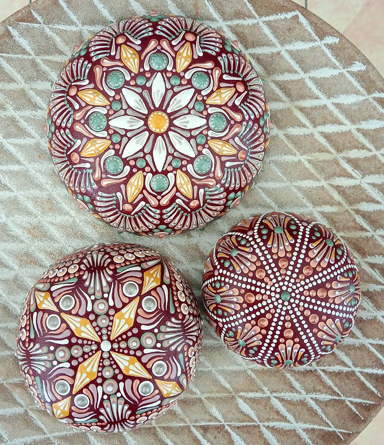 Set of 3 Mandala Stones Hand Painted Mandala Mandala Dot - Etsy