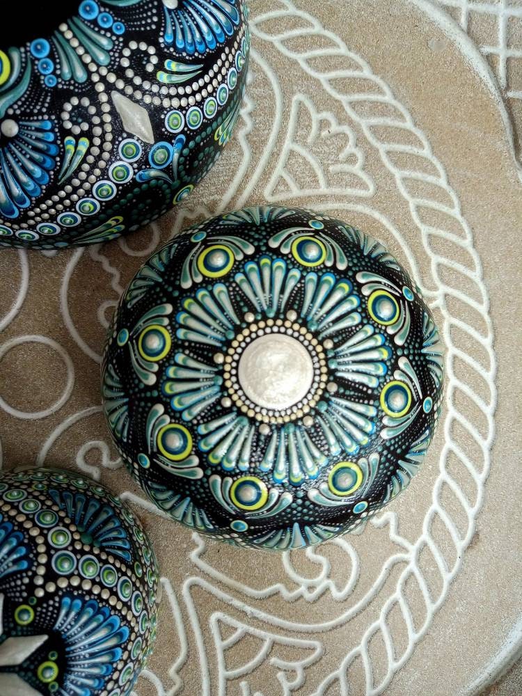 Set of 3, Mandala Stones, Hand Painted Mandala, Dot Mandala, Painted ...